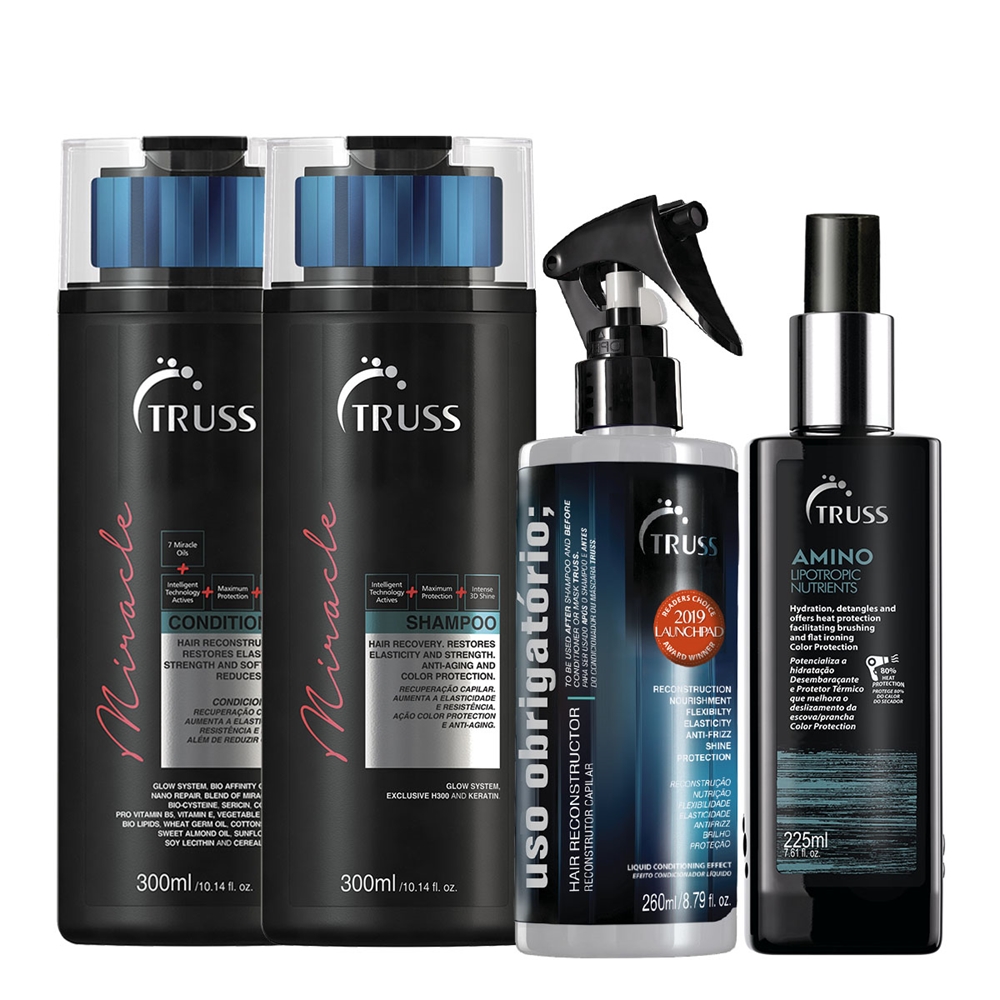 KIT 9 TRUSS MIRACLE + TRATAMENTO HOME CARE 4 PRODUTOS - TRUSS